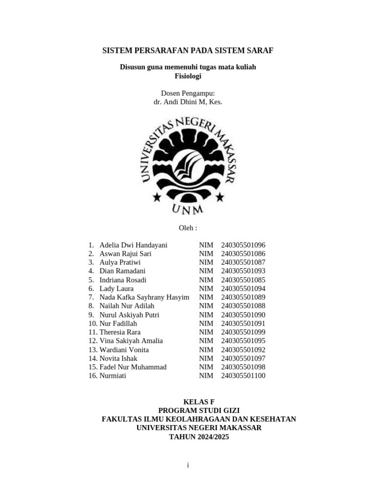 Persarafan Pada Sistem Saraf - Kelompok A, Universitas Negeri Makassar ...