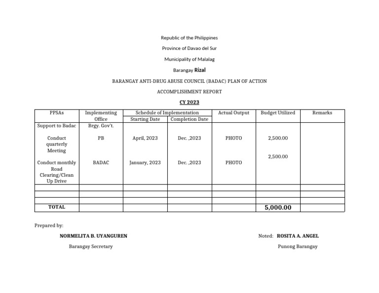 Badac Accomplishment Report | PDF