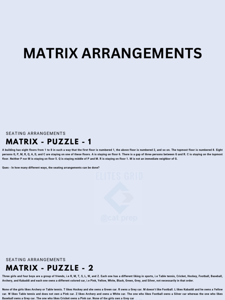 Matrix Arrangements - Class 1 | PDF