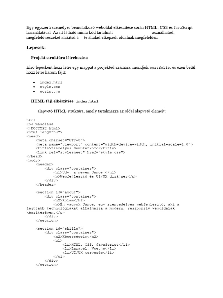 Szemelyes Bemutatkozo Oldal | PDF