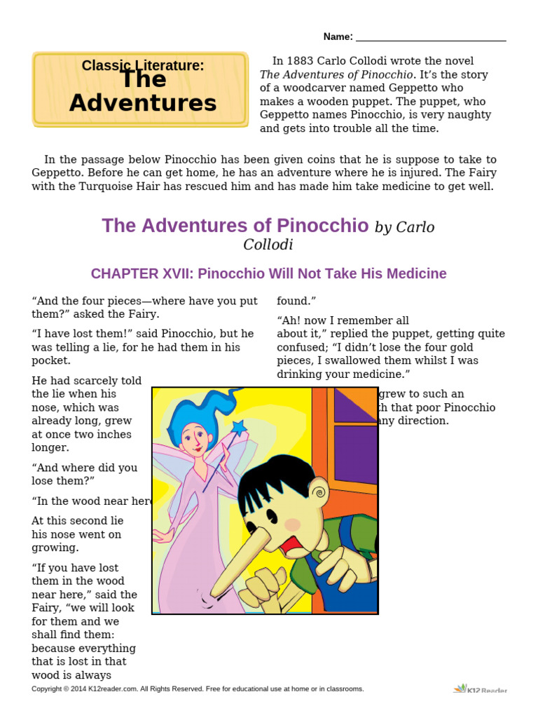 Pinocchio Comprehension and Activities Crocs and Toucans | PDF
