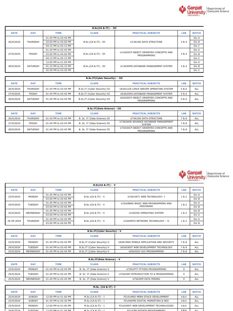 Internal Practical Exam Schedule September-2024 | PDF | Mobile App | Computers
