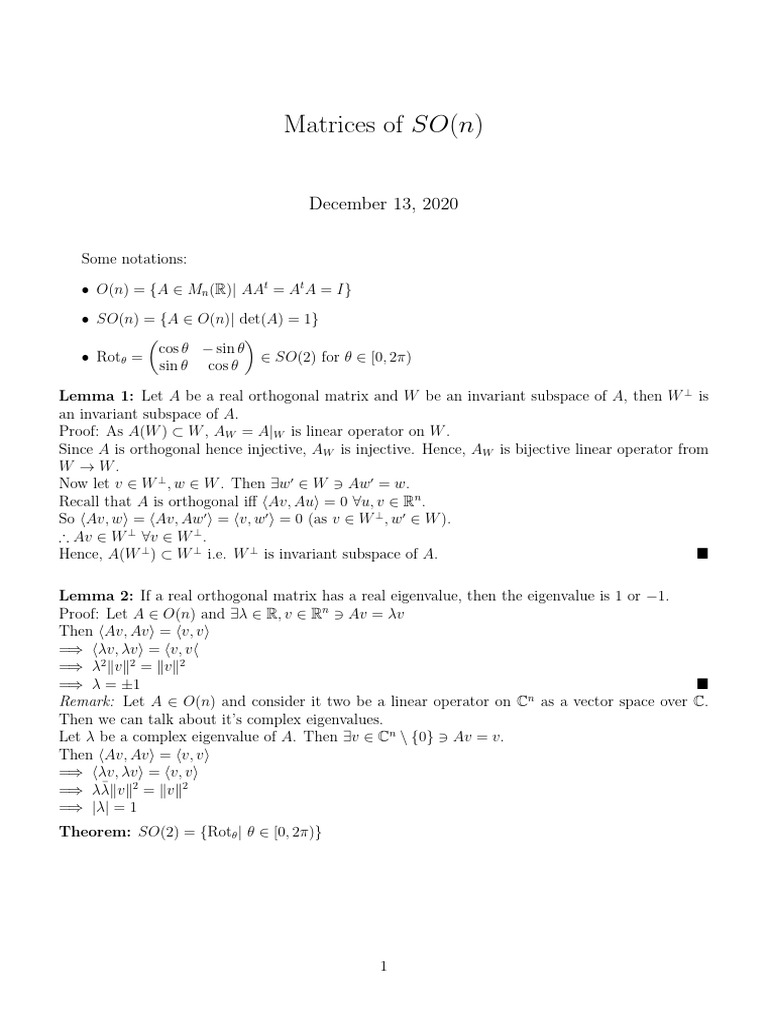 Matrices of SO(n) | PDF
