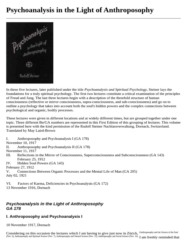 GA 178 Psychoanalysis in The Light of Anthroposophy | PDF | Psychoanalysis | Sigmund Freud