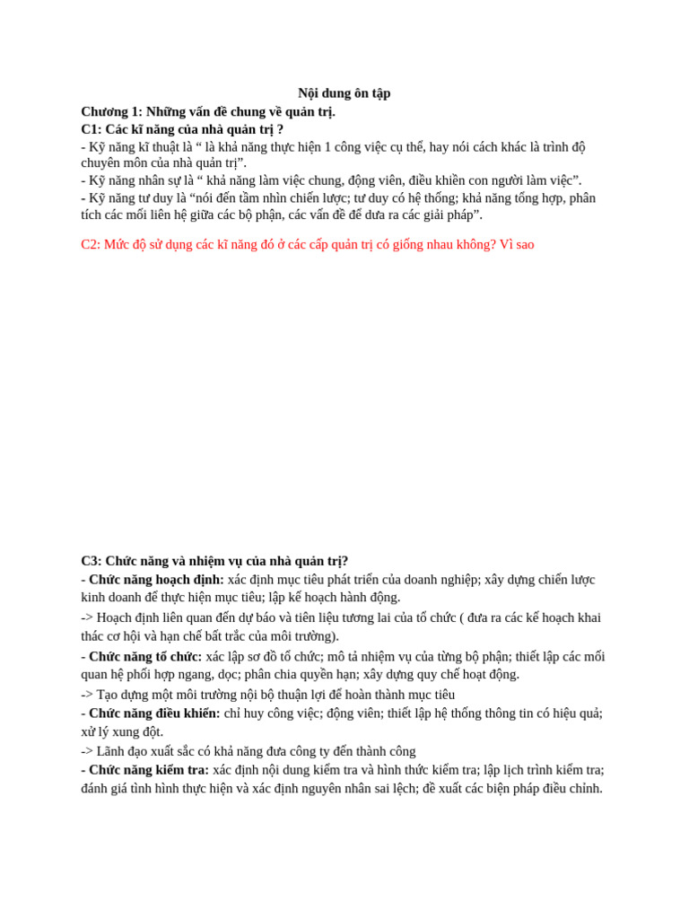 Nội dung ôn tập QTH 1 | PDF