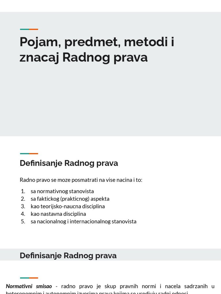 Pojam, Predmet, Metodi I Znacaj Radnog Prava | PDF