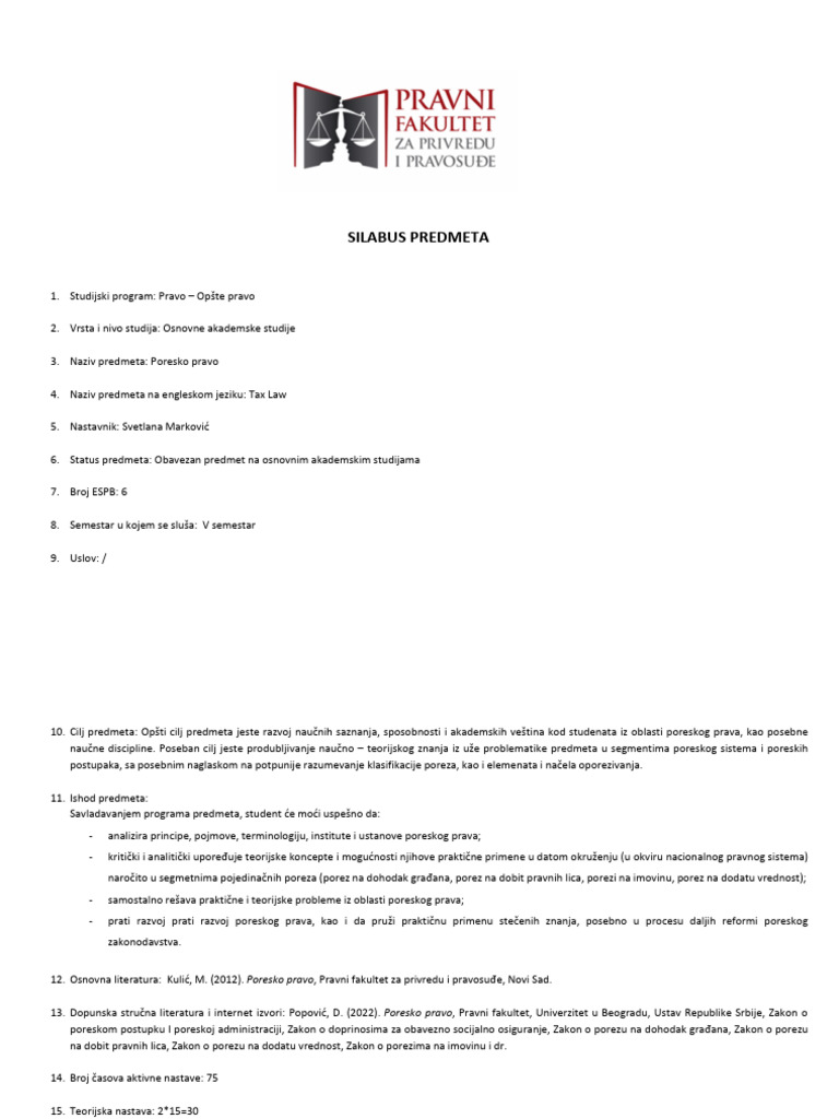 22.poresko Pravo | PDF