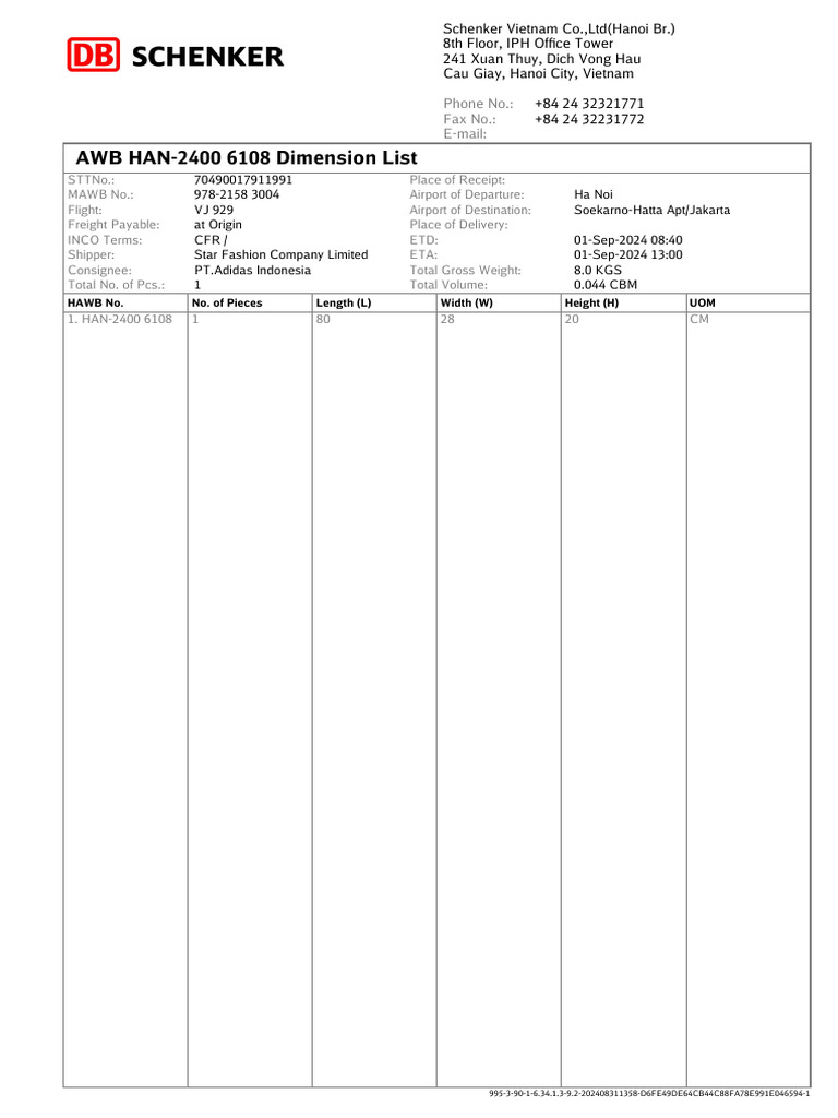 HAN-24006108 Dims List | PDF