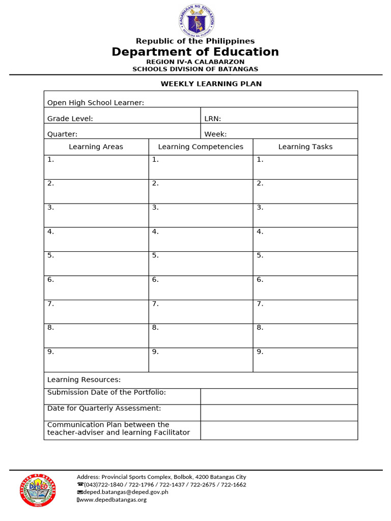 ADM-WEEKLY-HOME-LEARNING-PLAN | PDF