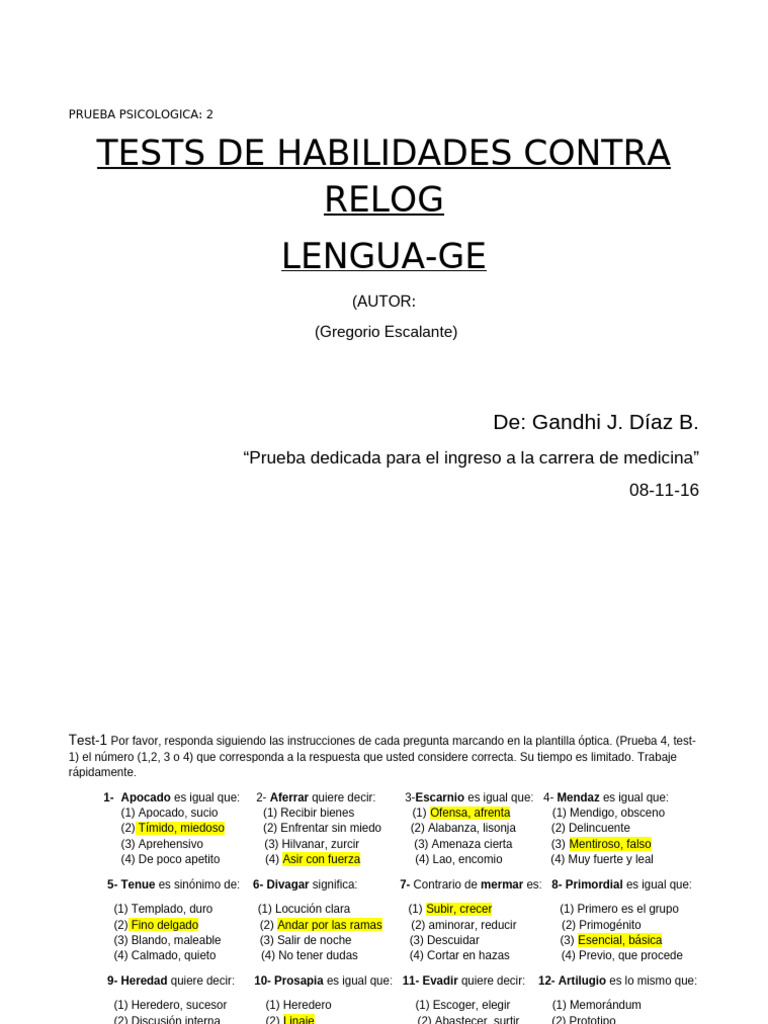 Prueba Psicologica Nº2 | PDF