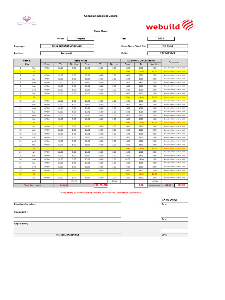 Eissa Timesheet | PDF