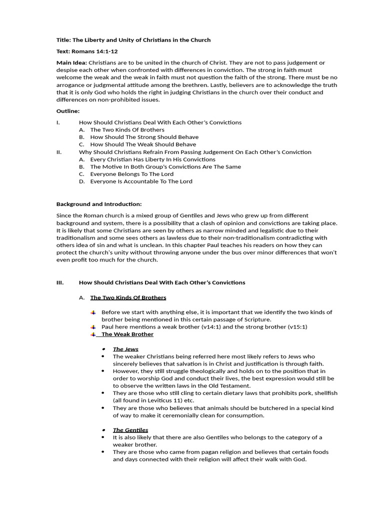 The Liberty and Unity of Christians in The Church | PDF