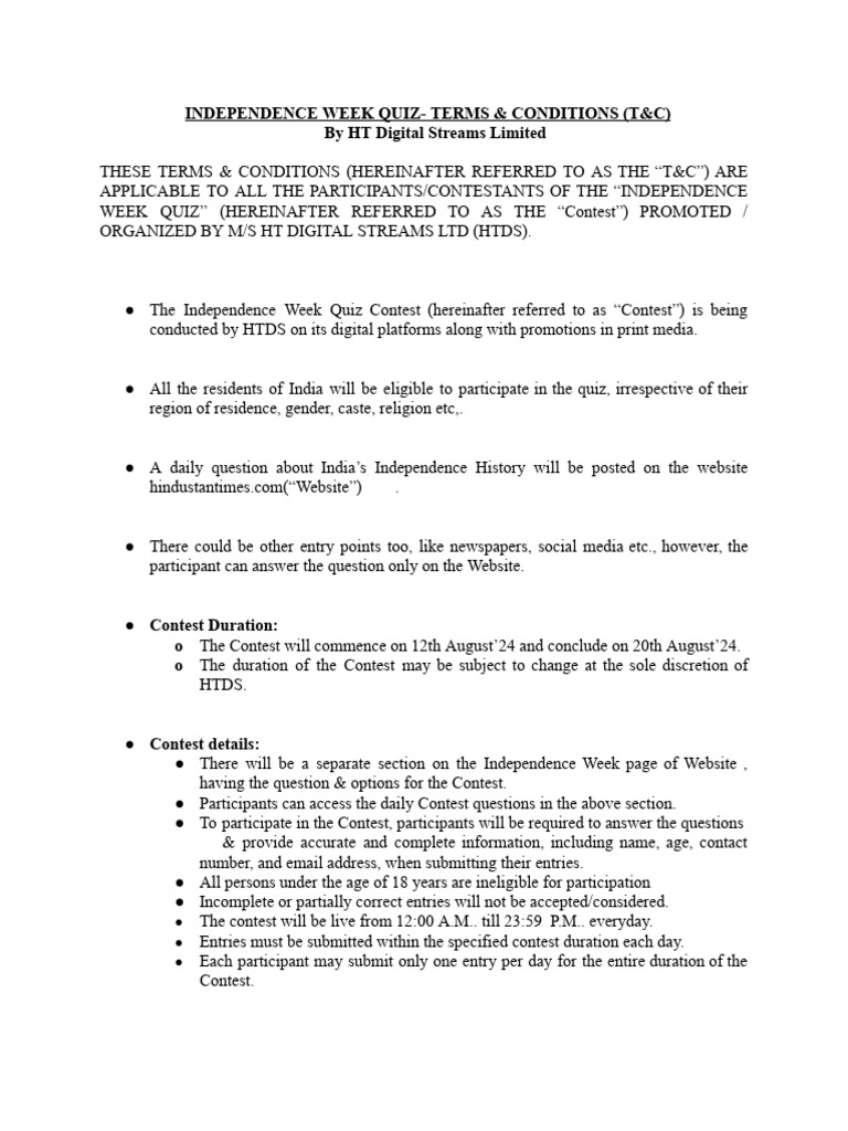 HTFreedom Quizt&c Final | PDF