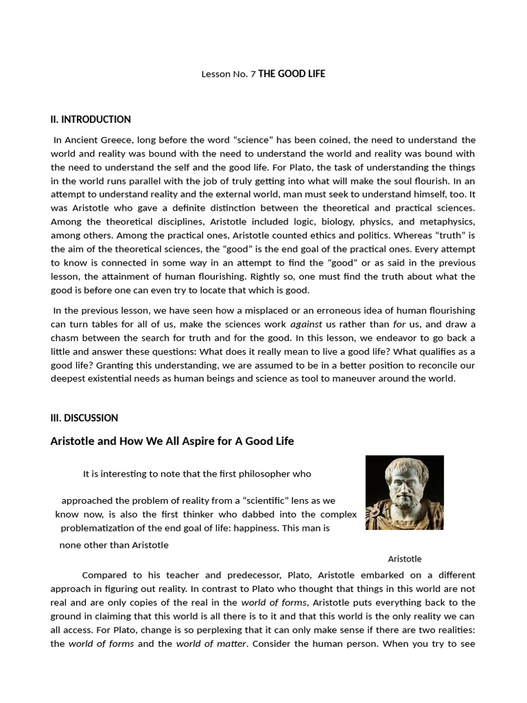 Lesson 7 The Good Life | PDF