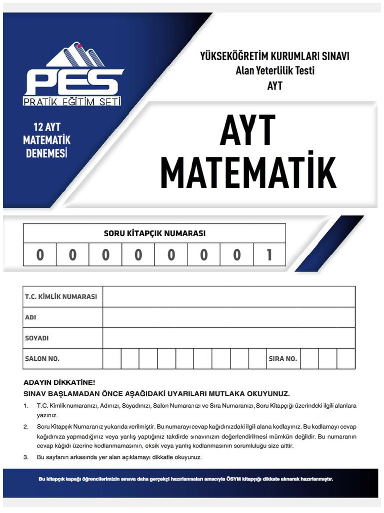 Pes Ayt Mat Deneme | PDF