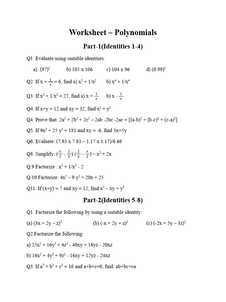 9 Ws Polynomials | PDF