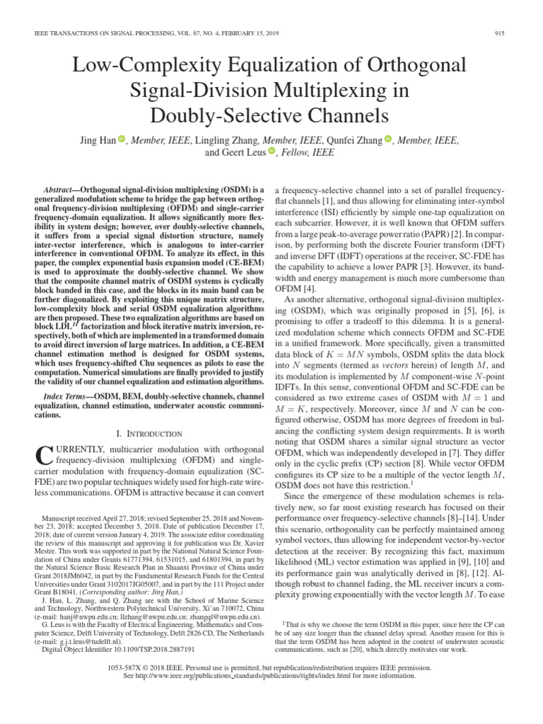 Low-Complexity Equalization of Orthogonal Signal-Division Multiplexing ...