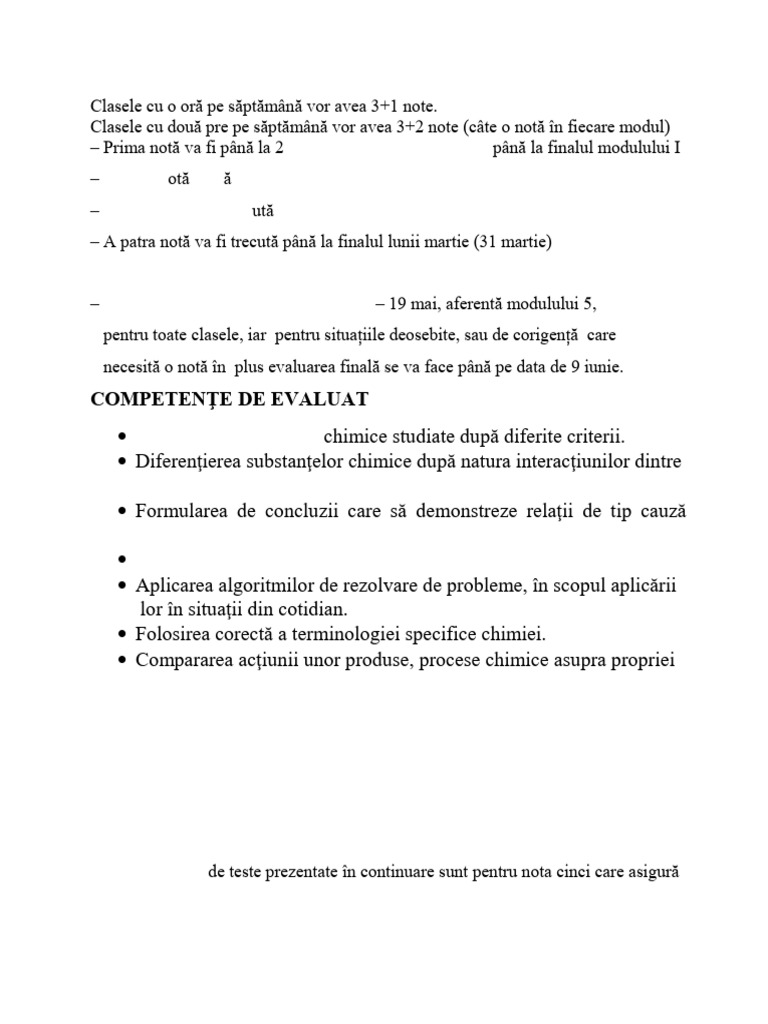 PLAN DE EVALUARE - CLASA A IX-a 2024-2025 | PDF