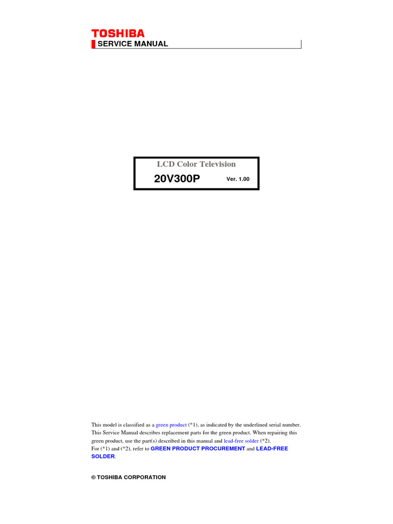 Toshiba 20v300p Ver.1.00 LCD TV | PDF