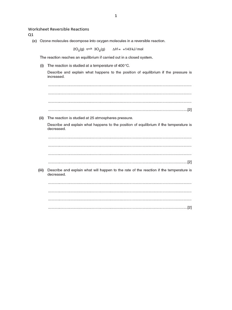 Worksheet Reversible ReactionsPPQs | PDF