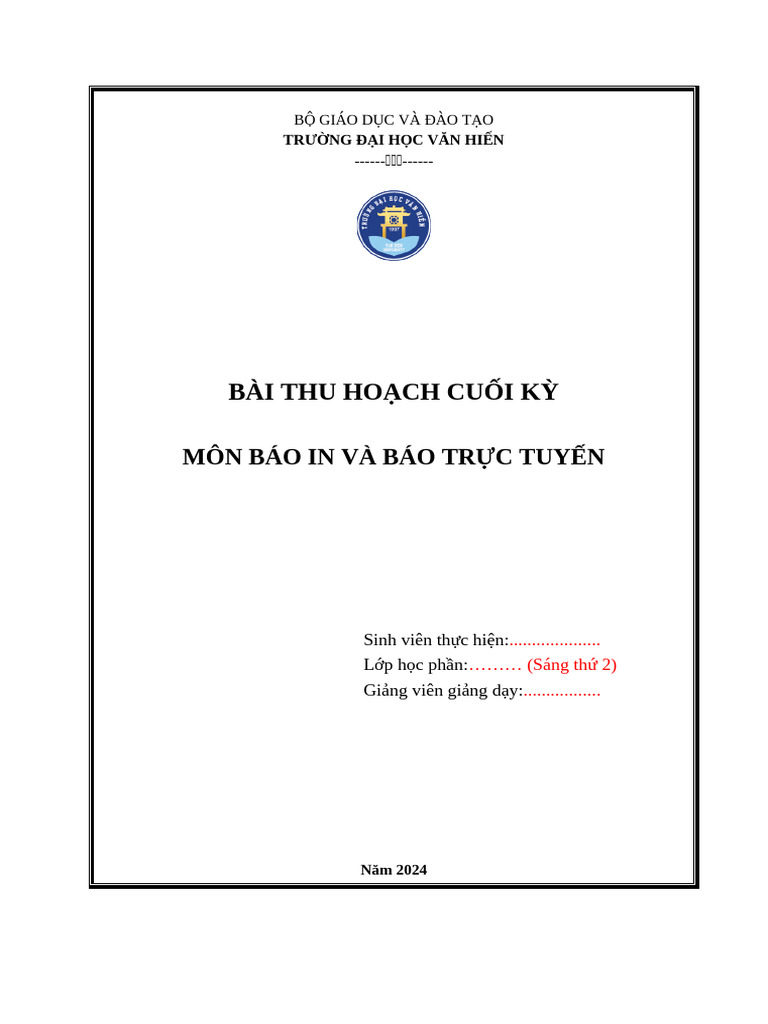 Mau Bia Tieu Luan Mon Bao in Va Bao Truc Tuyen | PDF