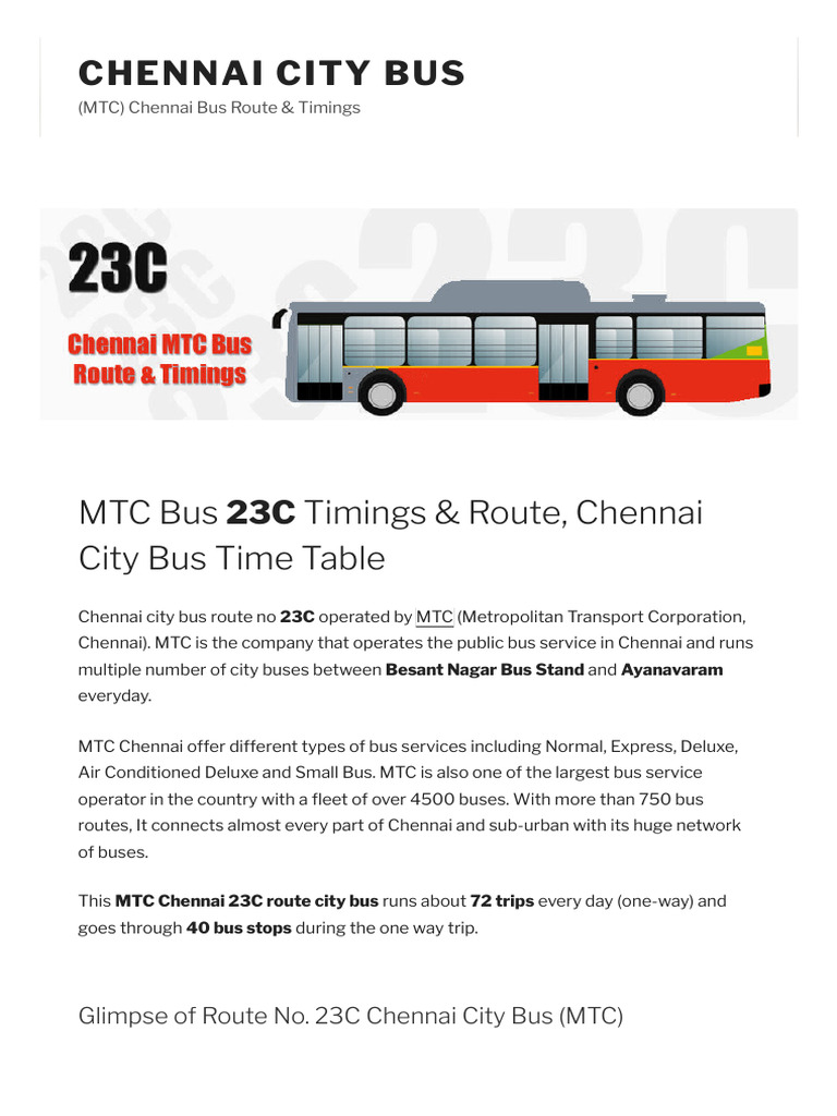 MTC - 23C - Chennai City Bus Route & Timings, Map, First & Last Bus | PDF
