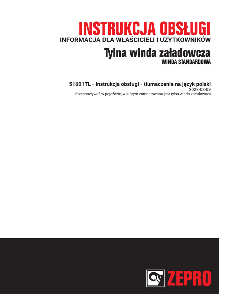ZEPRO Z 45-90 SA Instrukcja Obslugi Windy Język Polski | PDF