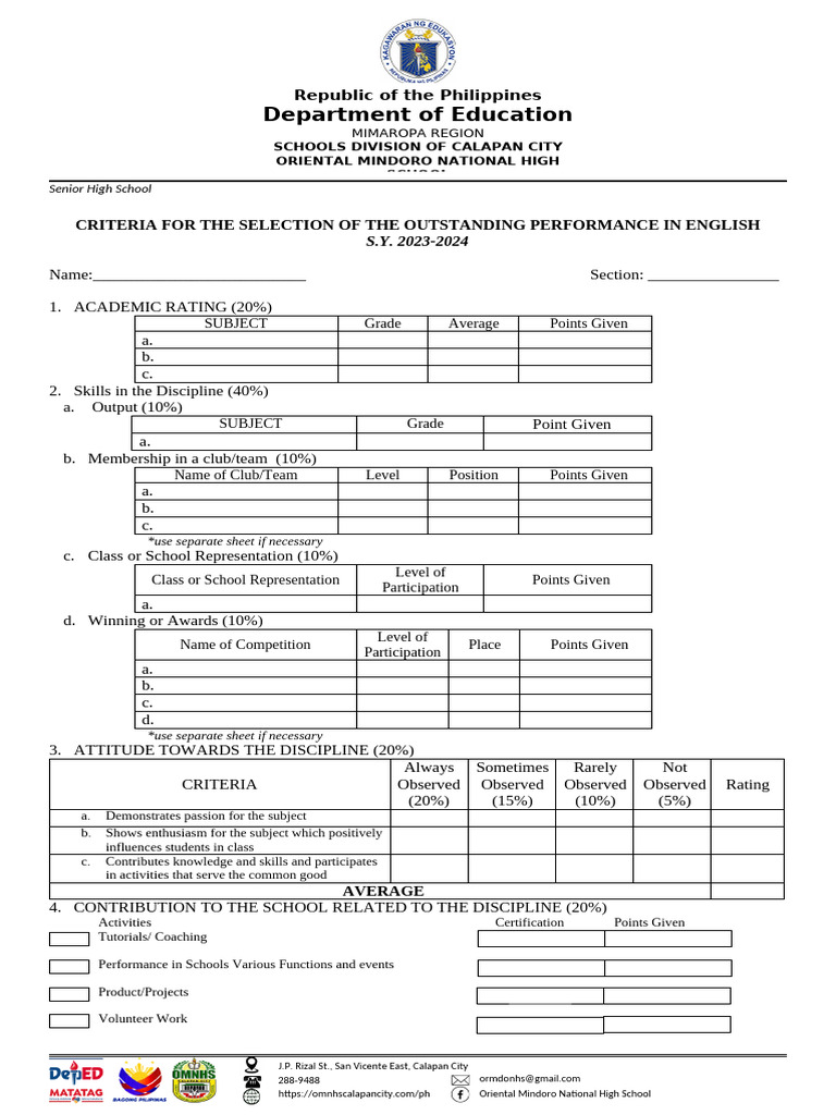 CRITERIA_OUTSTANDING-PERFORMANCE-IN-ENGLISH | PDF