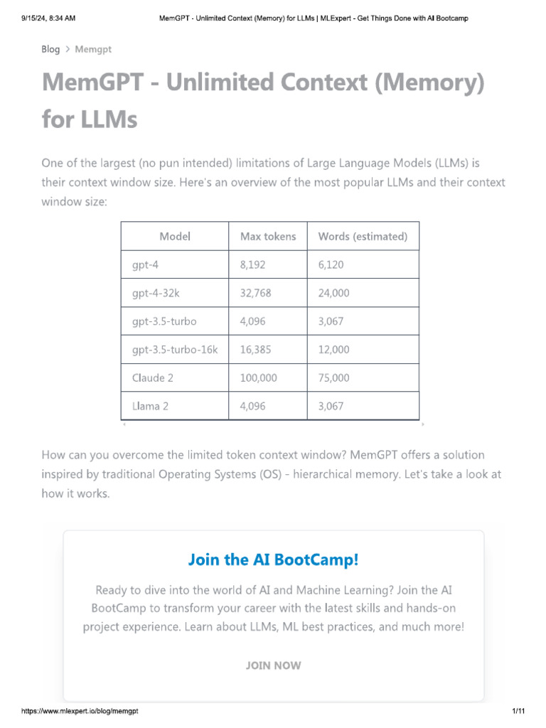 MemGPT - Unlimited Context (Memory) for LLMs | PDF MemGPT - Unlimited Context (Memory) for LLMs | PDF
