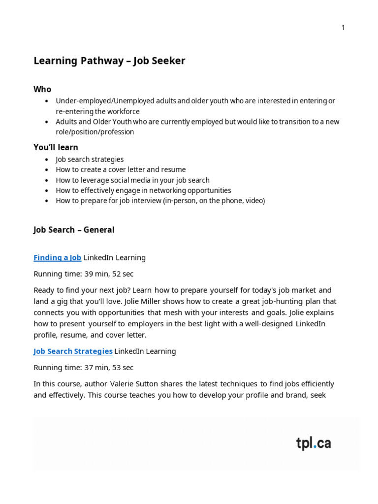 Learning Pathway Job Seeker | PDF