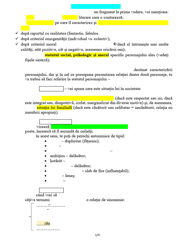 Caracterizarea Unui Personaj | PDF