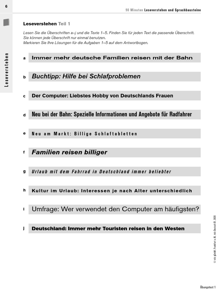 Telc Deutsch b1 ZD Uebungstest 1 Kopie | PDF