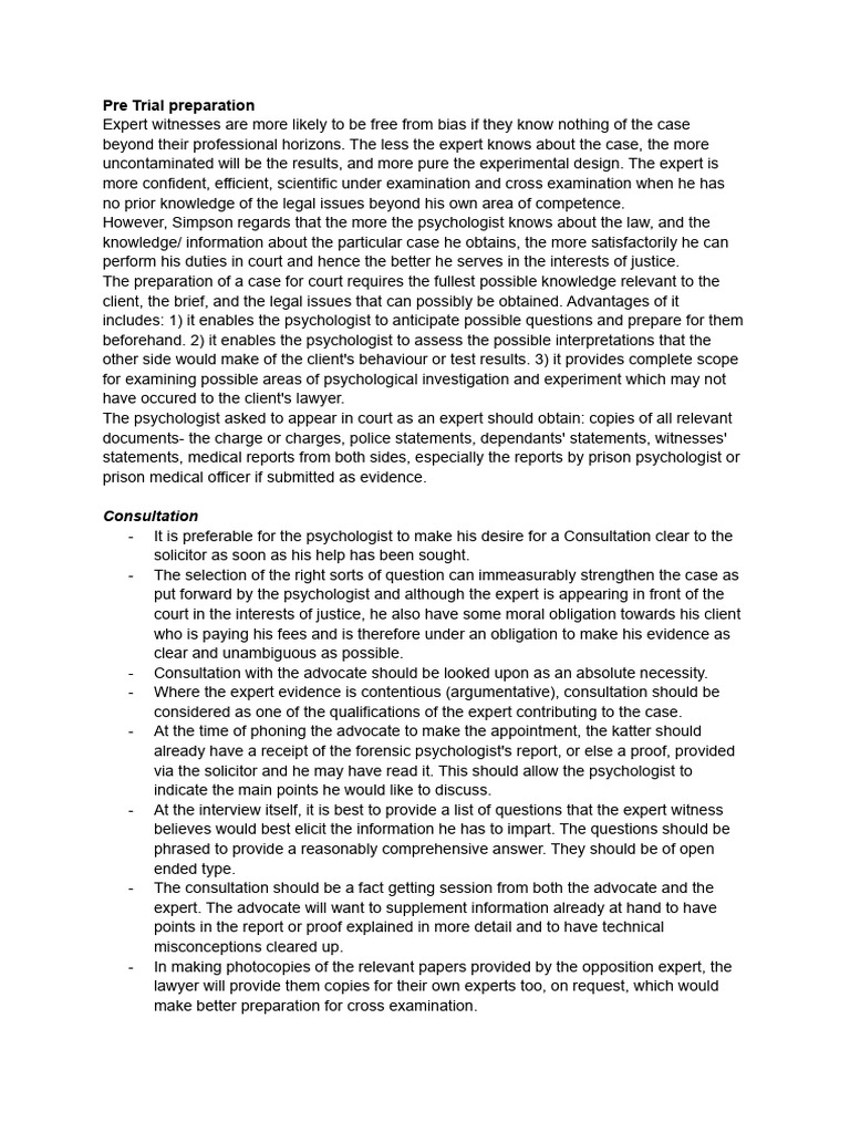 Pre Trial preparation | PDF