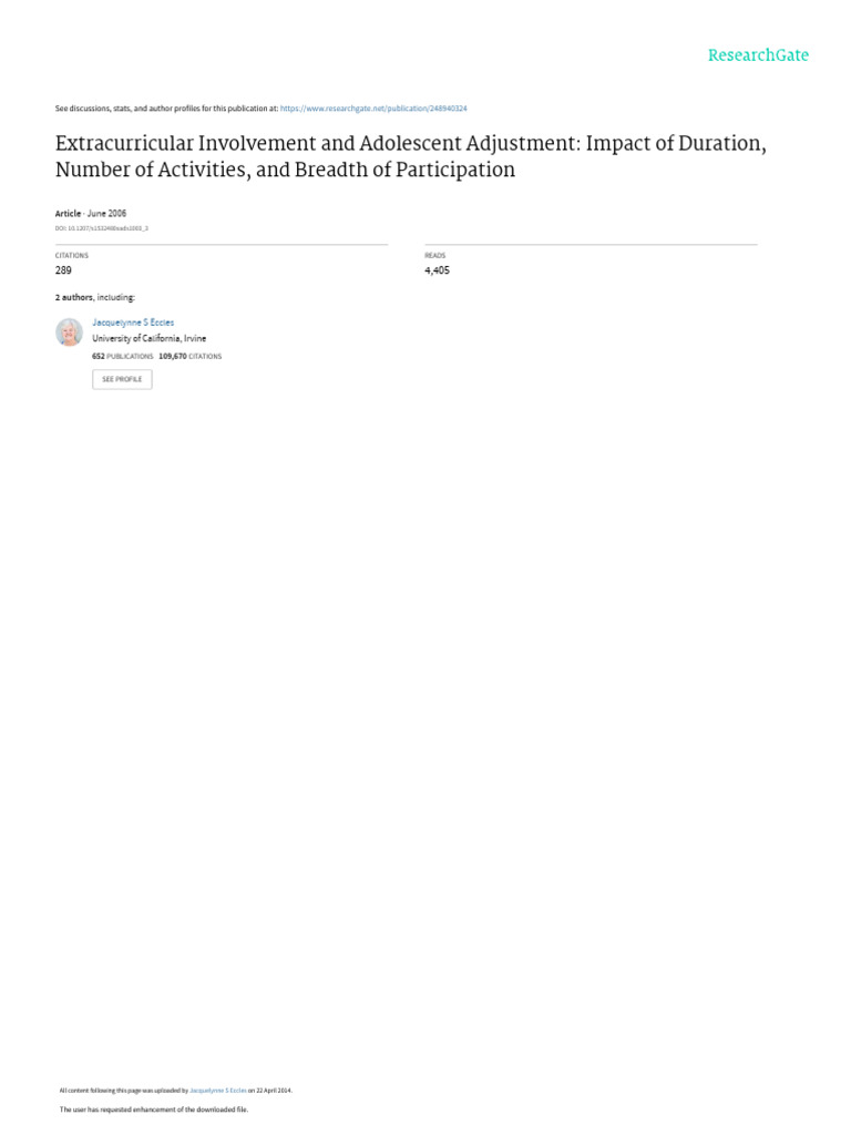 Extracurricular Involvement and Adolescent Adjustm | PDF
