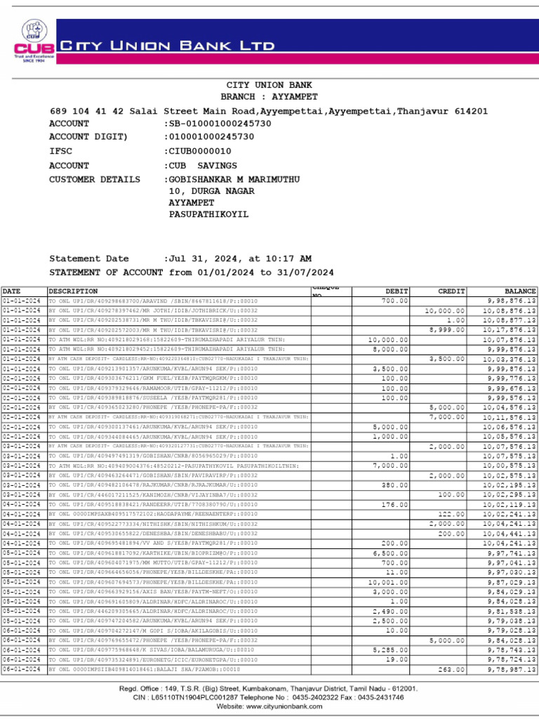 Gobishankar M Marimuthu Statement CUB | PDF
