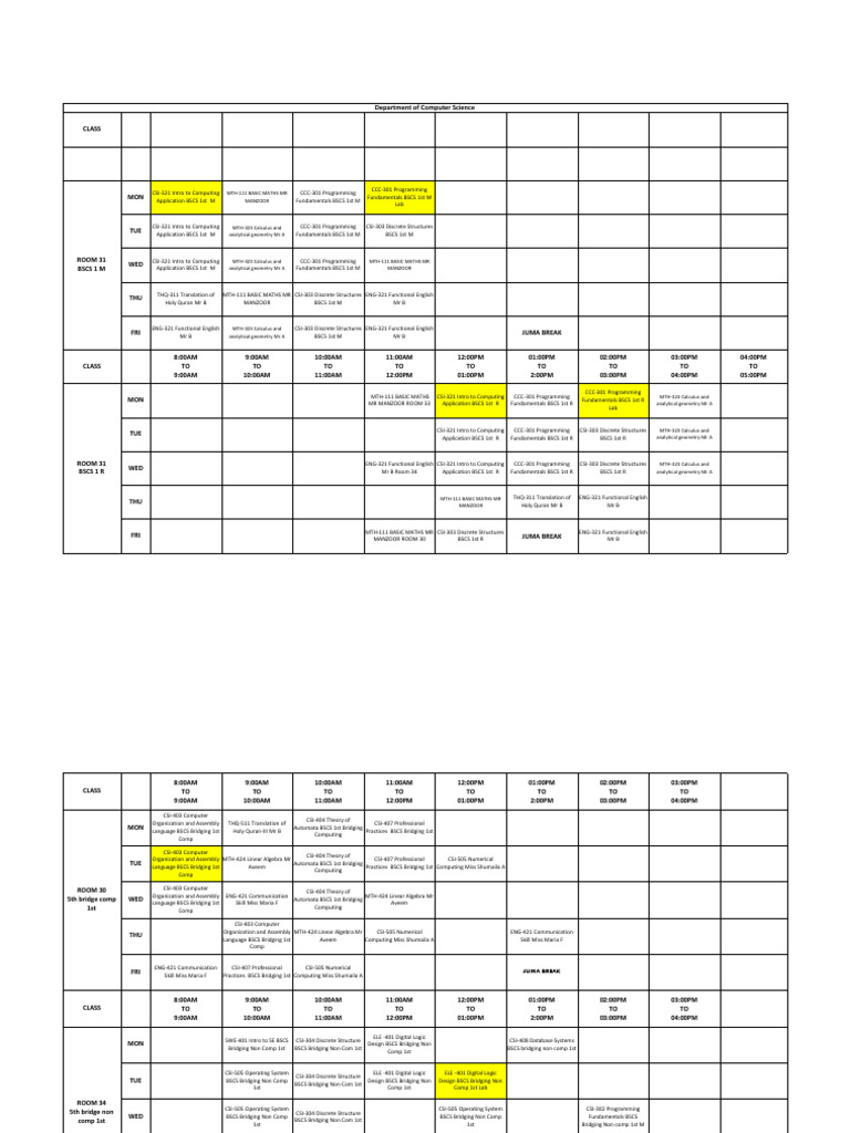 Class Time Table CS FA24 | PDF