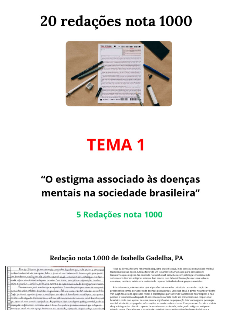 20 Redações Nota 1000 | PDF | Distúrbio mental | Sociologia