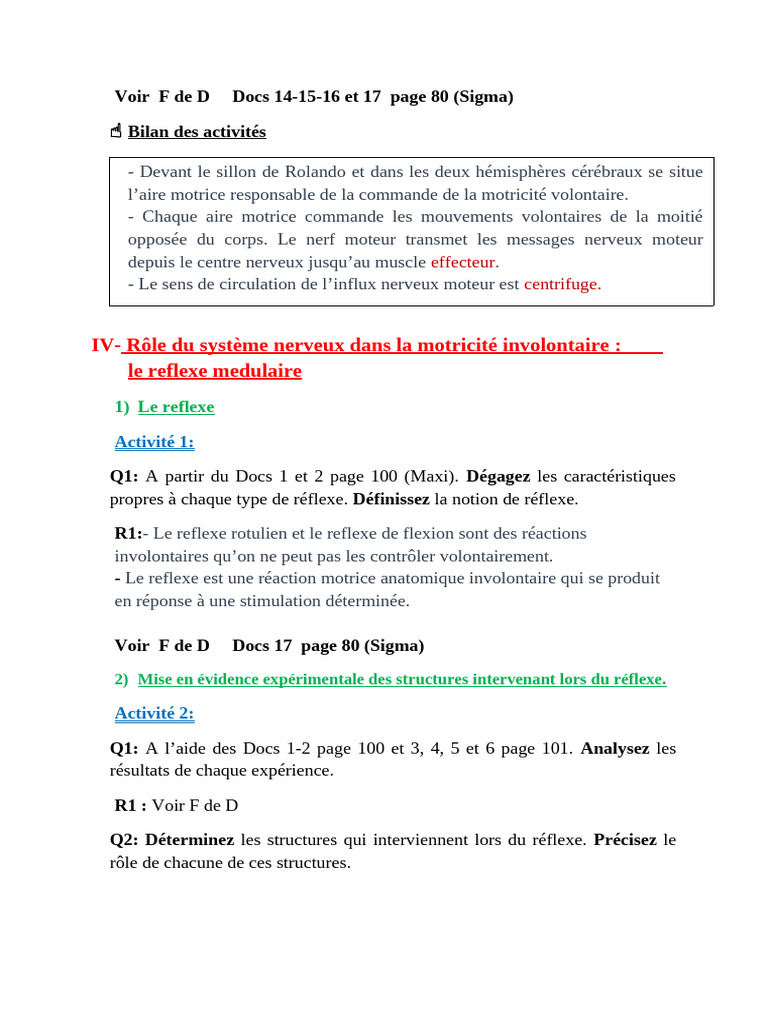IV-Rôle Du Système Nerveux Dans La Motricité Involontaire: Le Reflexe Medulaire | PDF