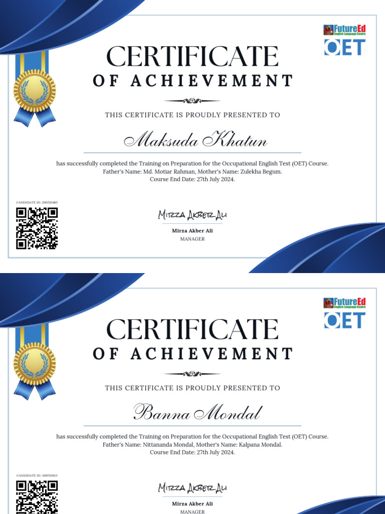 Certificate OET | PDF