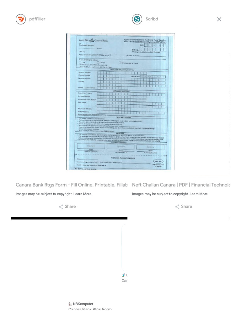 Rtgs Form Canara Bank PDF Download - Google Search | PDF