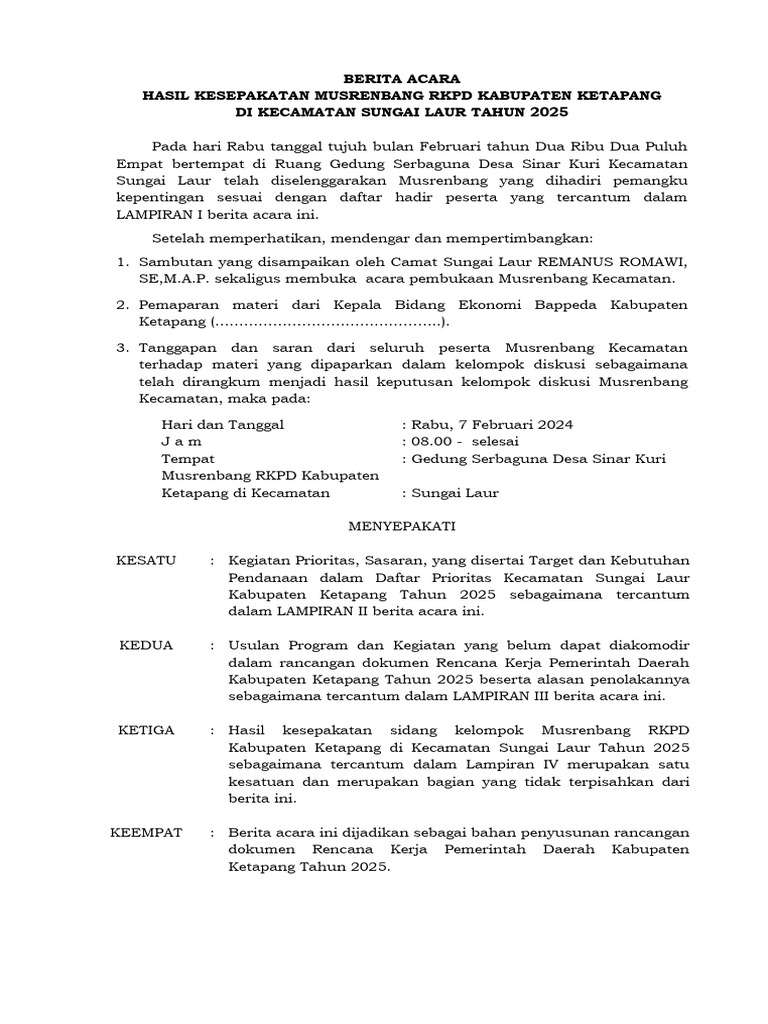 Ba Musrenbang Kecamatan 2025 | PDF