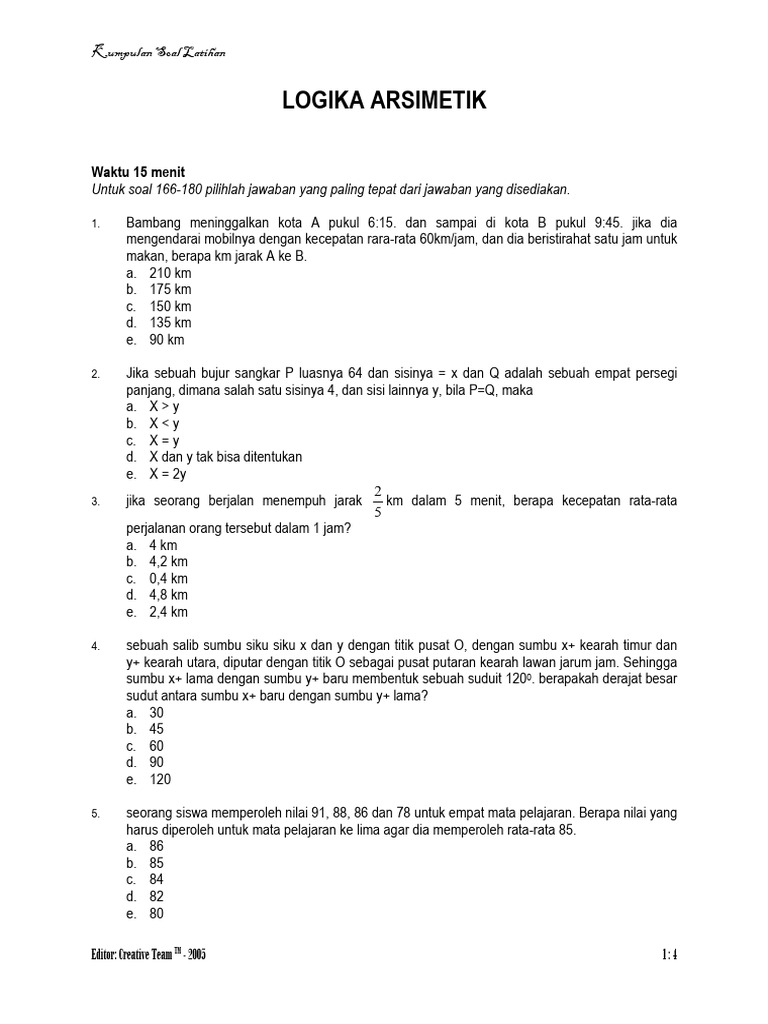 Latihan Psikotes Test Logika Arsimetik Soal & Jawaban | PDF