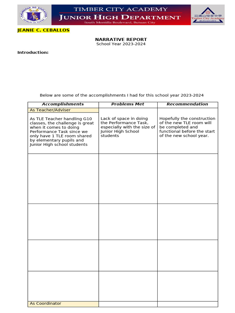 Narrative Report | PDF