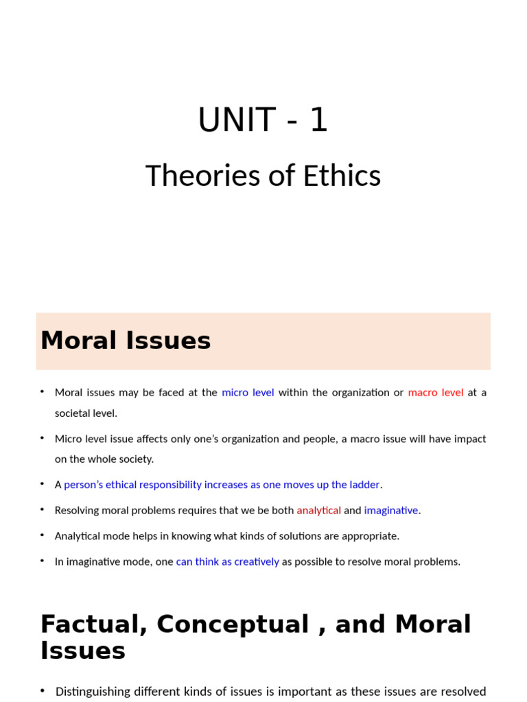 E&E Unit 1 Theories of Ethics | PDF