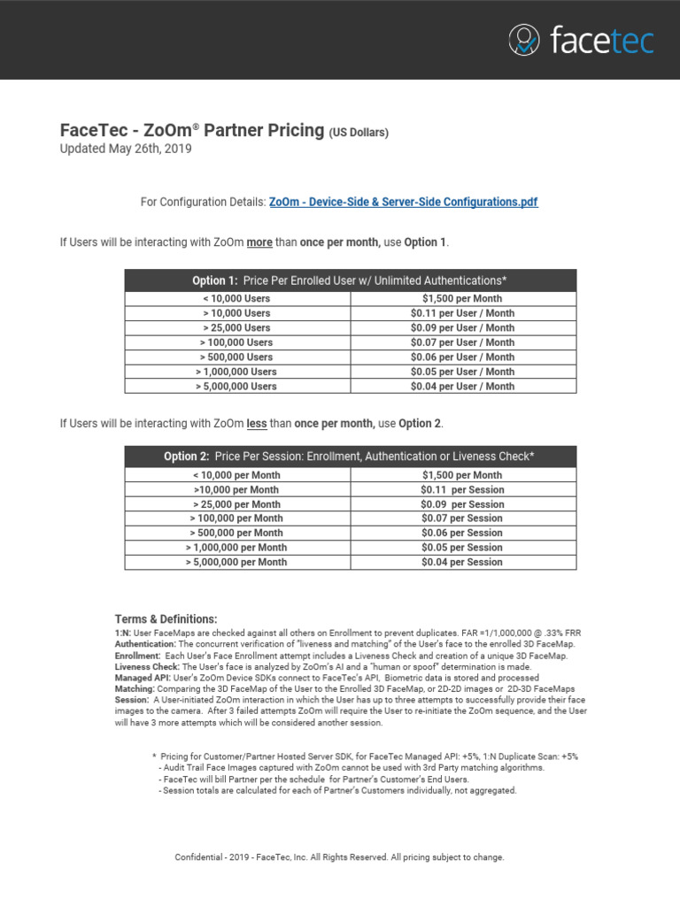 FaceTec-ZoOm-Partner-Pricing-US-Dollars (Partner) | PDF