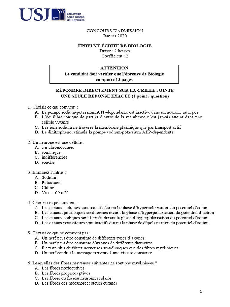 Epreuves Janvier 2020 | PDF