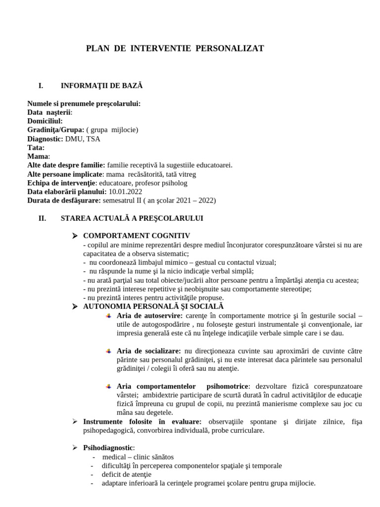 18 Plan de Interventie Personalizat | PDF