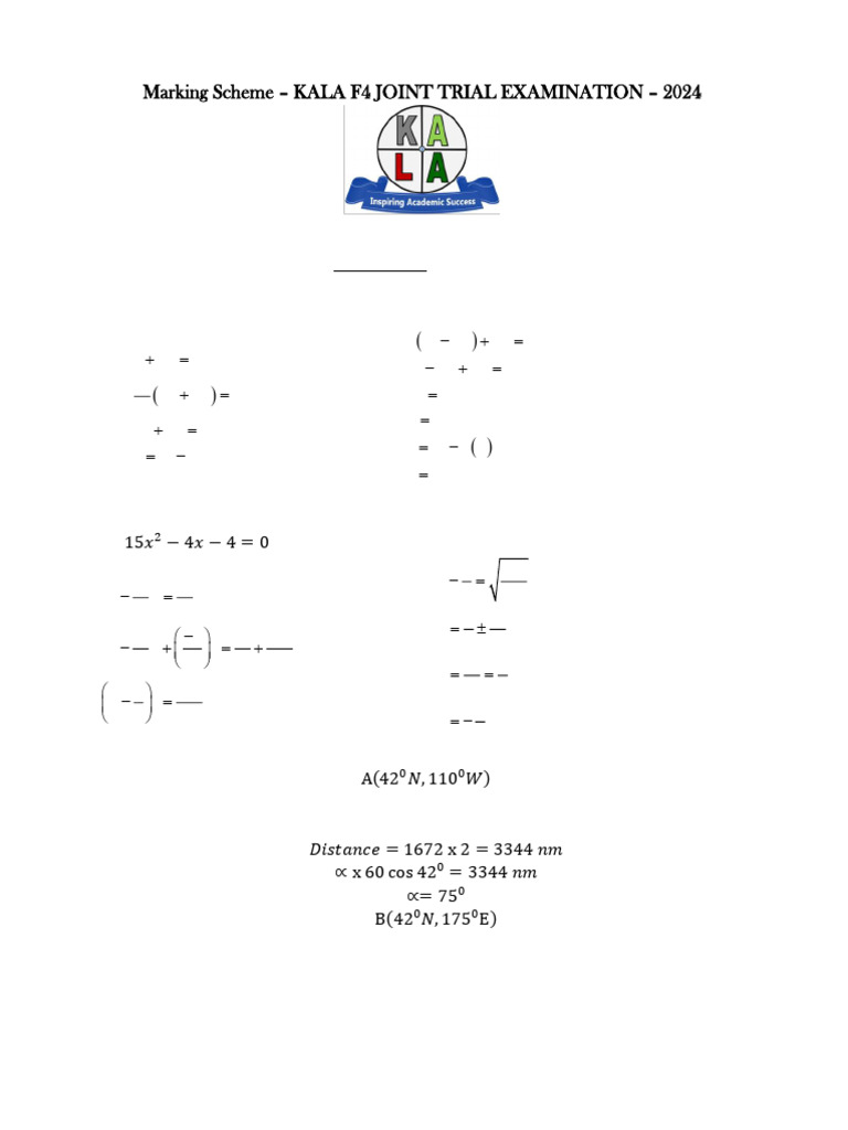 Marking Scheme - KALA Maths P2 2024 Trials | PDF