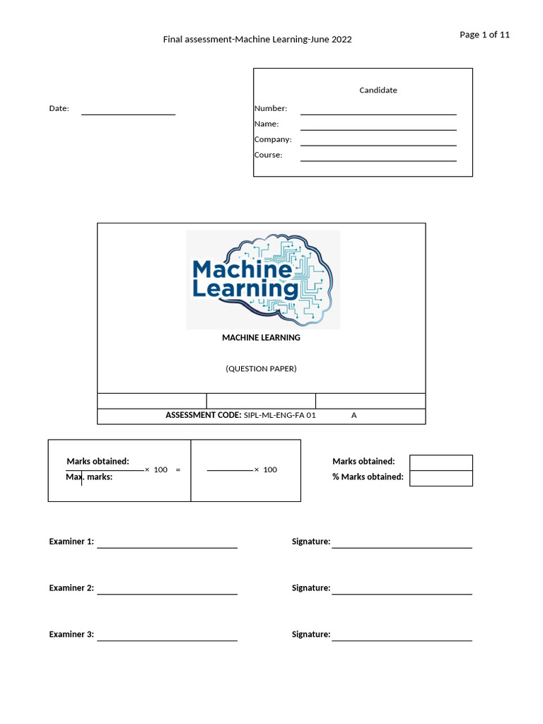Sipl Acat ML QP 01 Sample 01 | PDF