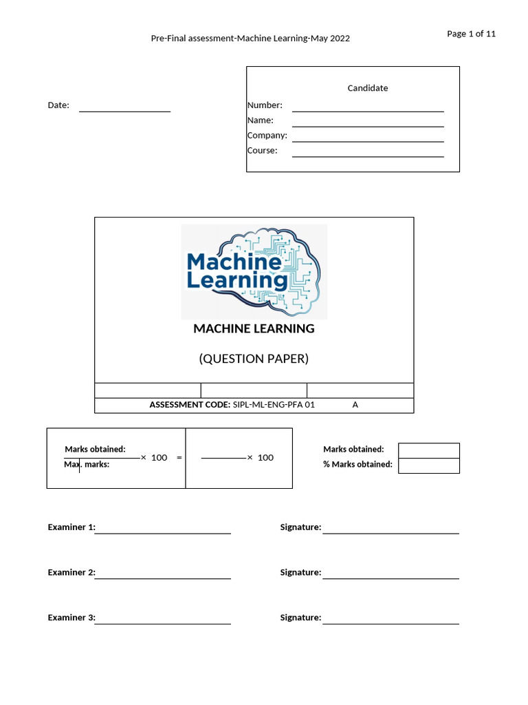 Sipl Acat ML QP Sample 02 Ans | PDF